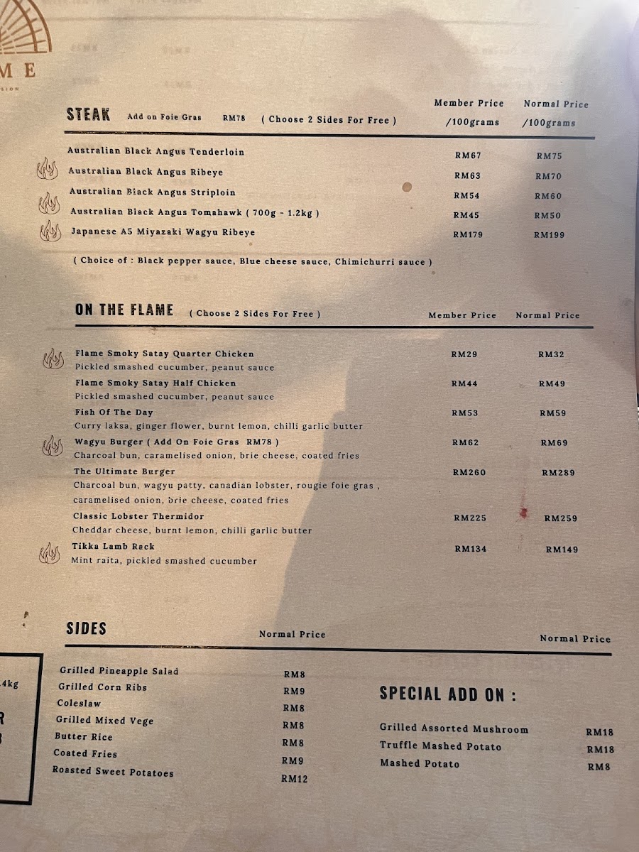 Flame Restaurant Menu - Exquisite Dining in Ayer Itam