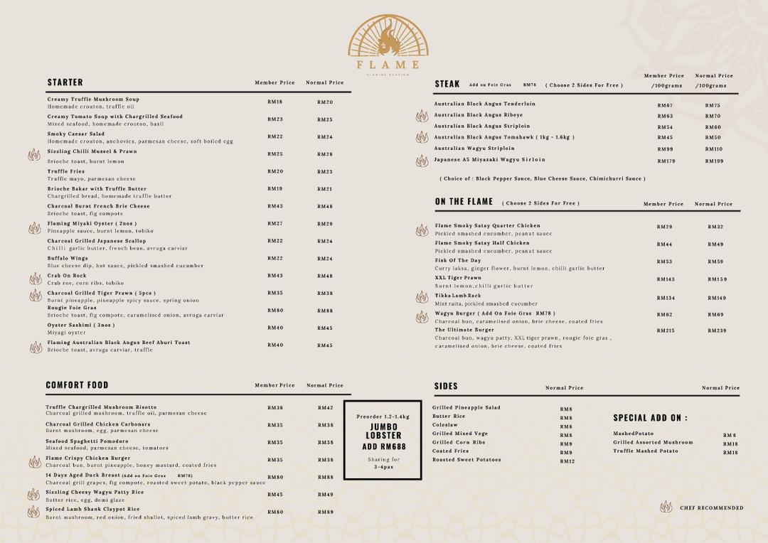 Flame Restaurant Menu - Exquisite Dining in Ayer Itam