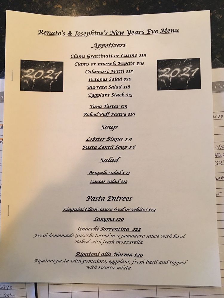 Renatos And Josephines Restaurant Menu: Delicious Italian Cuisine Awaits
